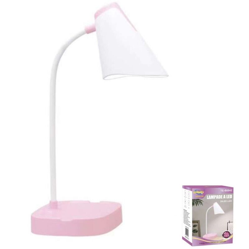 LAMPADA SCRIVANIA ROSA 24 LED RICARICABILE REGOLABILE COMANDI TOUCH ...