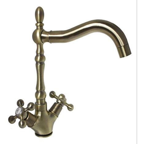 RUBINETTO LAVELLO CUCINA CANNA ALTA ANTICO MISCELATORE LAVANDINO OTTONE ...