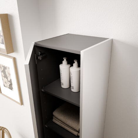 Hochschrank Bernstein TIM 35x165x35cm Weiß glänzend Metallgriff Chrom flexible Montage