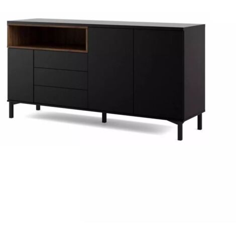 mobile buffet nero 3 ante e 3 cassetti, 176x90x48 cm