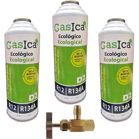 3 Botellas Gas Gasica D2 226g + Valvula Alternativo R12, R134A Freeze ...