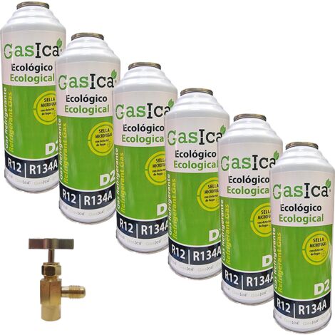 6 Botellas Gas Gasica D2 226g + Valvula Alternativo R12, R134A Freeze ...