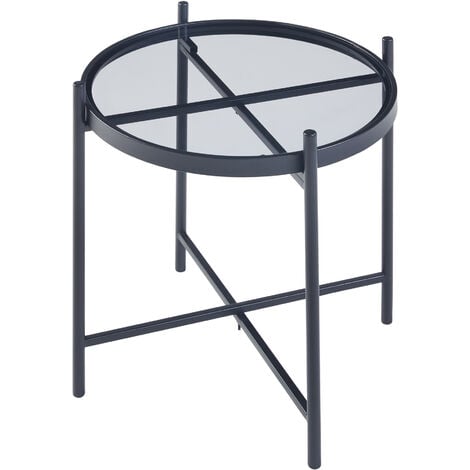 Table d'appoint ronde Lier verre trempé métal 46 x 42 cm noir [en.casa]