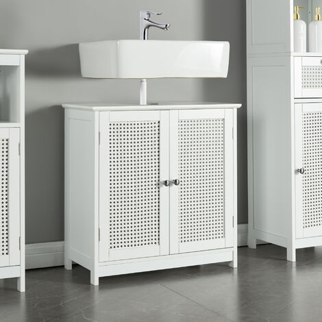 Meuble sous lavabo Karlsøy MDF PVC effet rotin 60 x 60 x 30 cm blanc ...