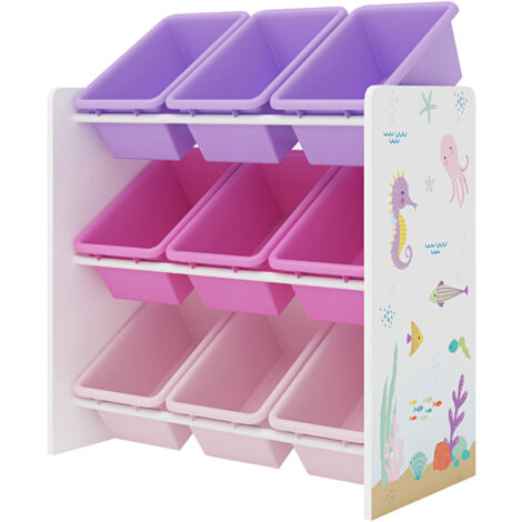Étagère de rangement Muxía pour enfant avec 9 bacs ouverts blanc / rose ...
