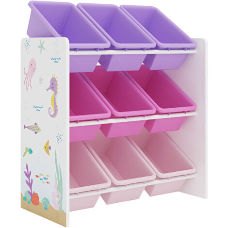Étagère de rangement Muxía pour enfant avec 9 bacs ouverts blanc / rose ...