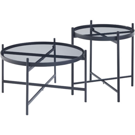 Ensemble de 2 tables basses en verre Lier noir [en.casa]