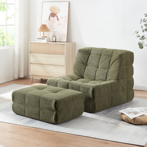 Fauteuil de sol Koskyvn avec repose-pieds 75 x 90 x 100 cm vert [en.casa]