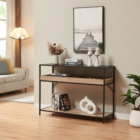 Table console Belana 110 x 40 x 80 cm noir effet chêne [en.casa]