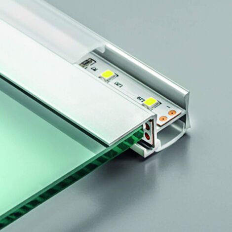 LED Profil-49 für Glasplatten 8 - 12 mm Stärke 2 m mit opaler Abdeckung ...