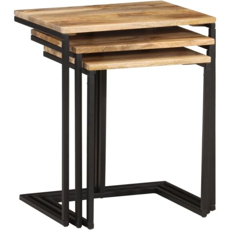 Tables gigognes acacia et fer DEC032707 - Lot de 3 tables d'appoint ...