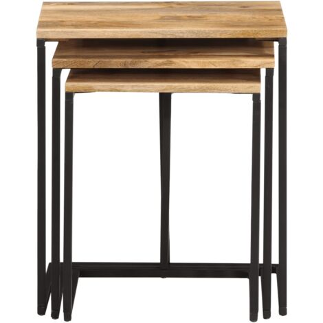 Tables gigognes acacia et fer DEC032707 - Lot de 3 tables d'appoint ...