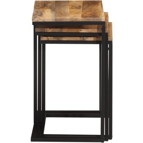 Tables gigognes acacia et fer DEC032707 - Lot de 3 tables d'appoint ...