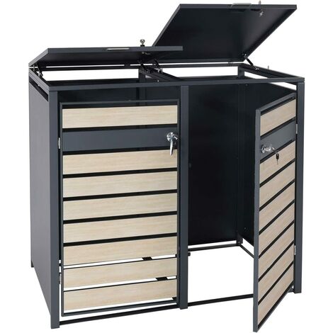 Abri de poubelle en métal pour deux poubelles de 80 à 240 litres anthracite aspect bois d hêtre ...