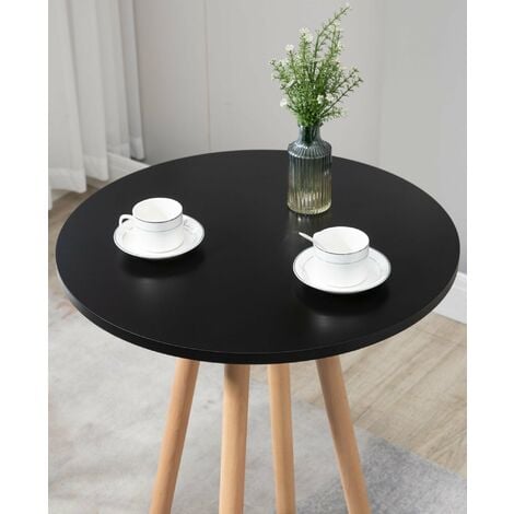 Table haute ronde avec repose-pieds hauteur 107 cm en MDF noir design ...