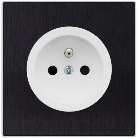 Prise 2P+T blanc glossy DOM + plaque simple métallisé anthracite - FONTINI