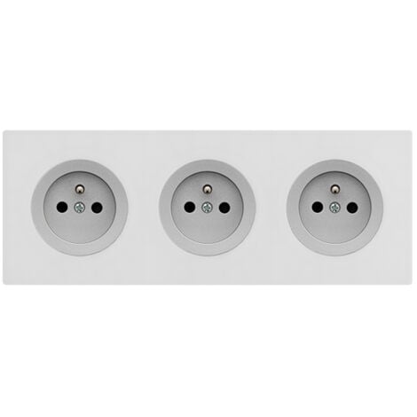 3 prises 2P+T ALU glossy DOM + plaque triple blanc - FONTINI