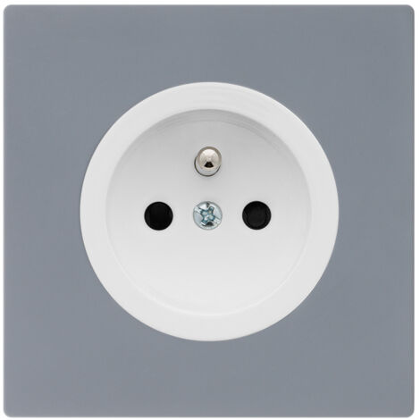 Prise 2P+T blanc glossy DOM + plaque simple gris - FONTINI