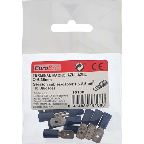 10 Terminales macho Ø6,35mm - 1,5-2,5mm2 AZUL