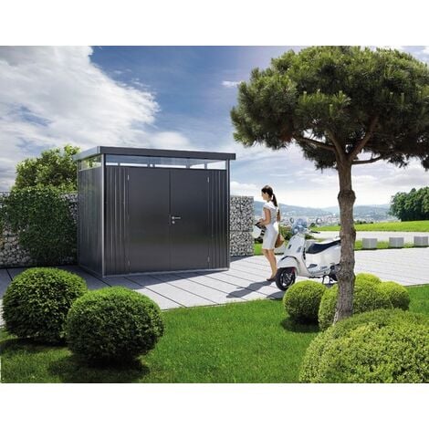 CASETA METALICA BIOHORT JARDIN HIGHLINE H6 COLOR GRIS OSCURO DOBLE PUERTA