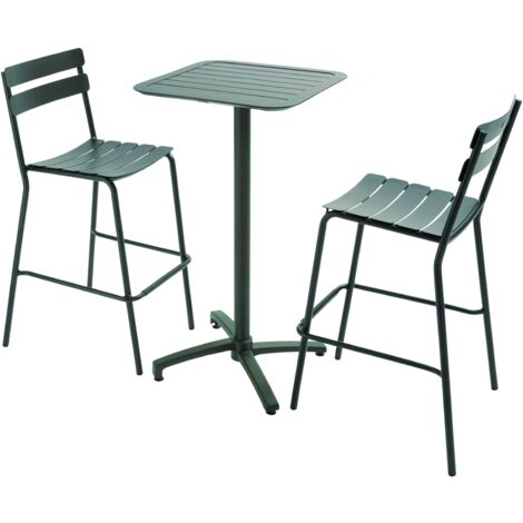 Ensemble table haute de terrasse et 2 chaises en aluminium vert