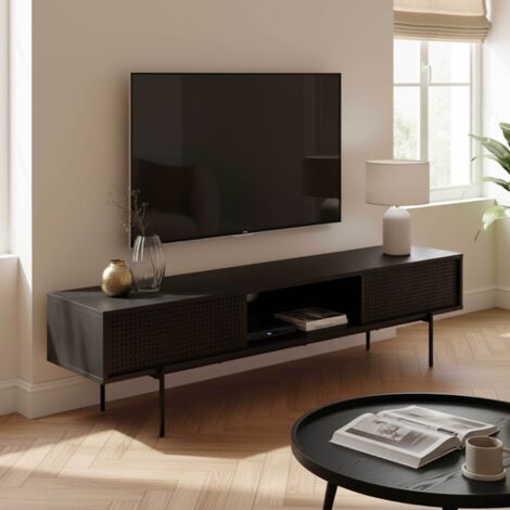 Meuble TV 180 cm style indus bois noir
