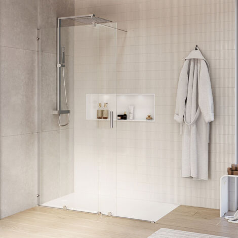 Cabina doccia Walk-In NT101 porta scorrevole - vetro trasparente 8mm ...