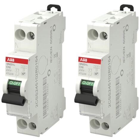 Lot de 2 disjoncteurs Ph+N raccordement Vis 16A-4,5Ka - Courbe C - ABB