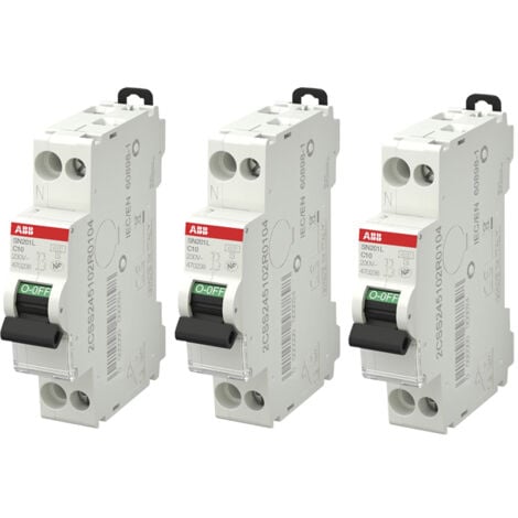 Lot de 3 disjoncteurs Ph+N raccordement Vis 10A-4,5Ka - Courbe C - ABB