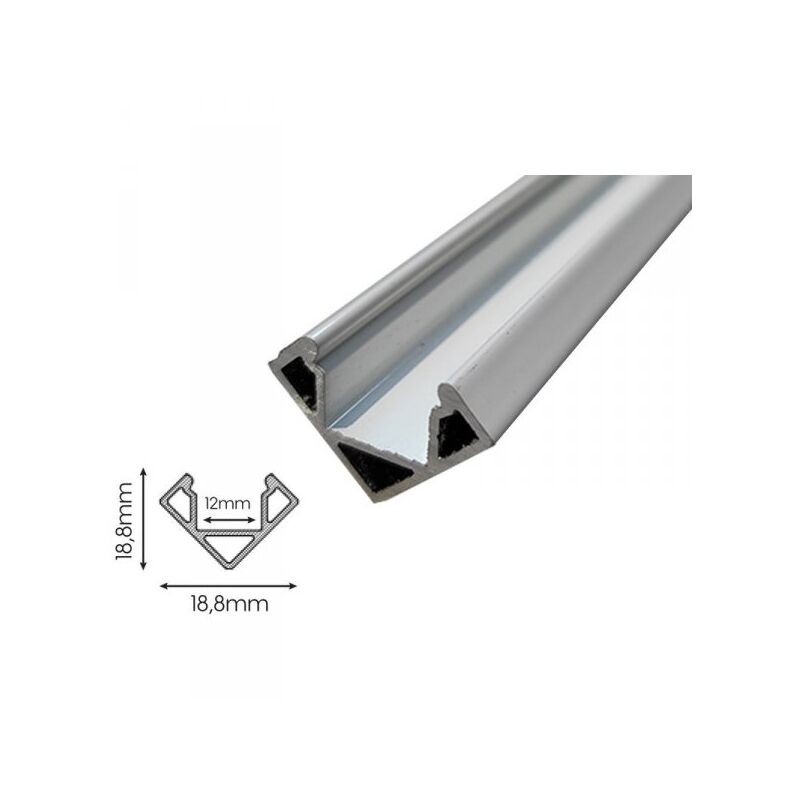 2 Metri Profilo Alluminio Angolare 45 Gradi Bianco 18,8x18,8mm Interno 12mm