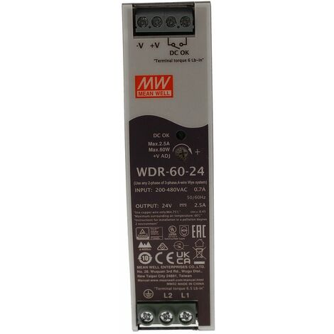 MeanWell WDR-60-24 Alimentatore Slim DIN Rail 60W 24V 2,5A Input 180-550V