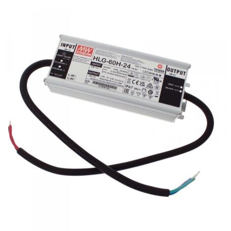 MW MEAN WELL HLG-60H-24 Alimentatore Led Driver CV CC IP67 60W 24V 2,5A ...