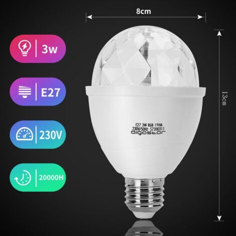Luci Discoteca Led Lampada RGB LED Rotante a 360º E27 3W Effetto ...