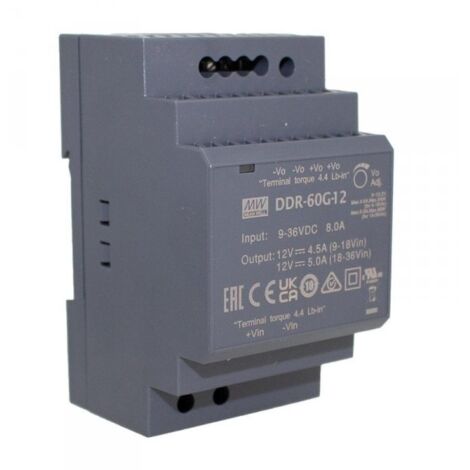 MW MEAN WELL DDR-60G-12 Convertitore tipo DC-DC per Guida DIN Input 9 ...