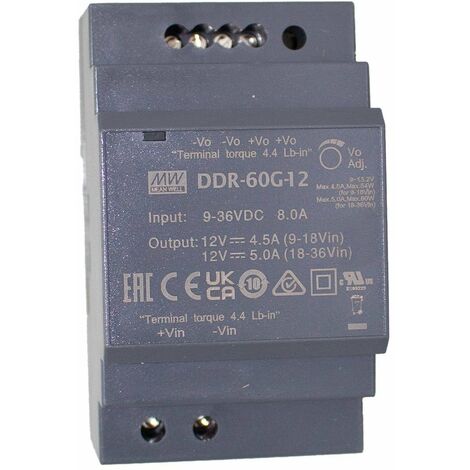 MeanWell DDR-60G-12 Convertitore tipo DC-DC per Guida DIN Input 9-36V ...