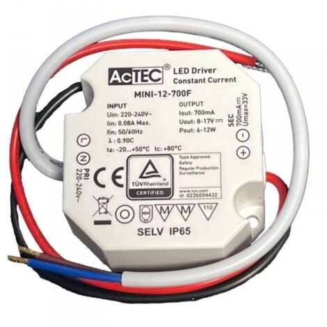 Mini Led Driver IP65 Corrente Costante 700mA 8V-17V 12W 50X48X24mm