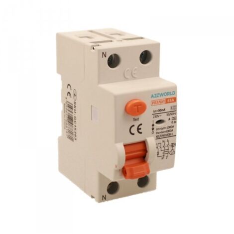 A2ZWORLD RCCB Interruttore Differenziale Puro Tipo A 1P+N 2M 6000A 30mA 63A AC 230V IP20 ...
