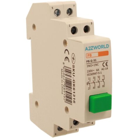 Pulsante Modulare Con Spia Luce Led Verde 1M 3NO+1NC 6A AC 230V IP20 ...