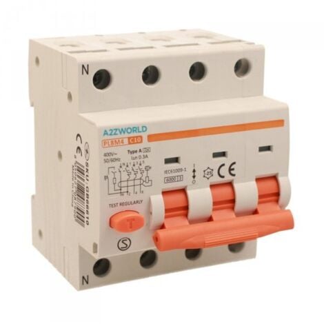 A2ZWORLD RCBO Interruttore Magnetotermico Differenziale Tipo A Curva C 3P+N 4M 6000A 300mA C10A ...