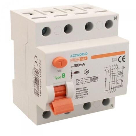 MeanWell RCCB Interruttore Differenziale Puro Tipo B 3P+N 4M 10000A 300mA 63A AC 400V IP20 ...
