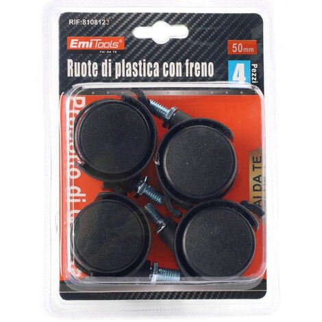 Kit di 4 Rotelle Per Mobili Con Freno Diametro 50mm Con Perno Filettato M8