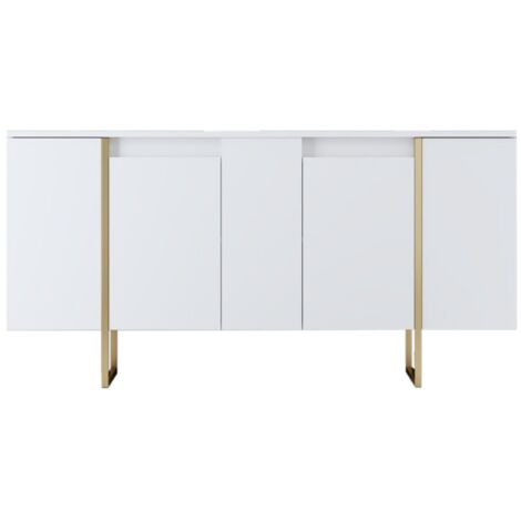 Grand buffet 4 portes anti-désordre meuble blanc et or LUXOR 160cm ...