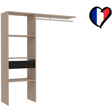 Dressing bois avec 3 étagères, 1 tiroir et une penderie : 160 x 40 x ...