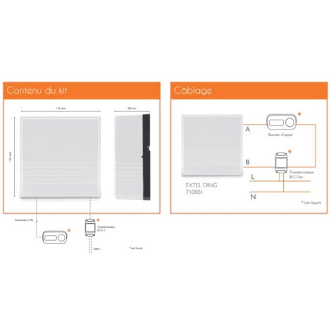 Carillon Ding 2 fils 8/12V - Extel - 710801