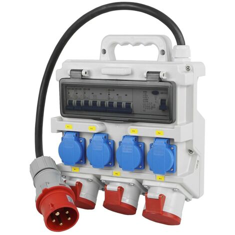 Baustromverteiler Wandverteiler 1x 32A 2x 16A 5-polig CEE 4x 230V Schuko FI-Schalter IP65