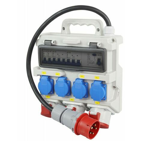 Baustromverteiler Wandverteiler 1x 32A 2x 16A 5-polig CEE 4x 230V Schuko FI-Schalter IP65