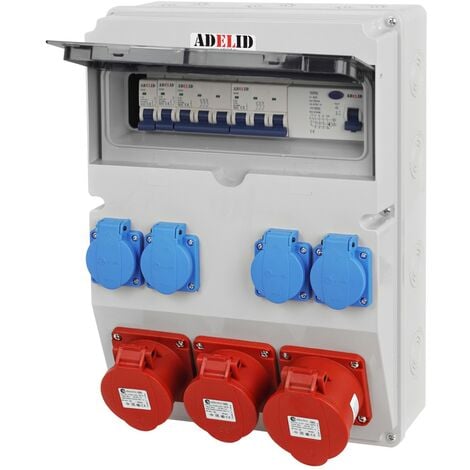 Baustromverteiler Wandverteiler 1x 32A 2x 16A 5-polig CEE 4x 230V Schuko FI-Schalter IP65