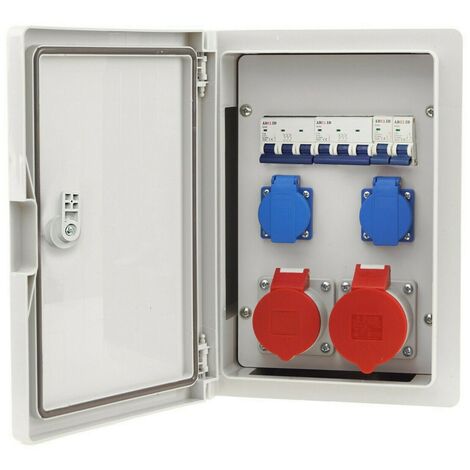 Baustromverteiler Wandverteiler 1x 32A 1x 16A 5-polig CEE 2x 230V Schuko LS-Schalter 8-Module IP65