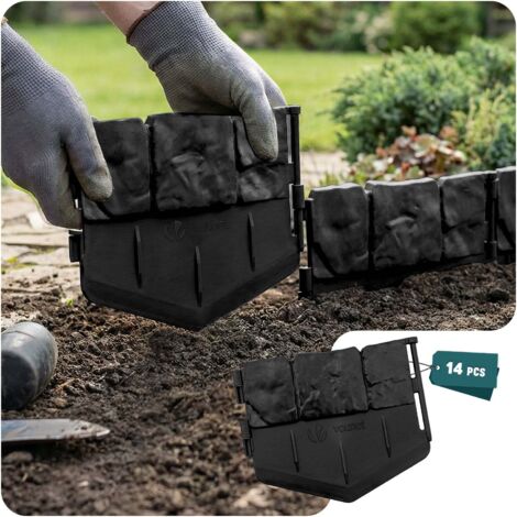 VOUNOT® Bordure de jardin imitation pierre 2.14m noir - Hauteur 14cm ...