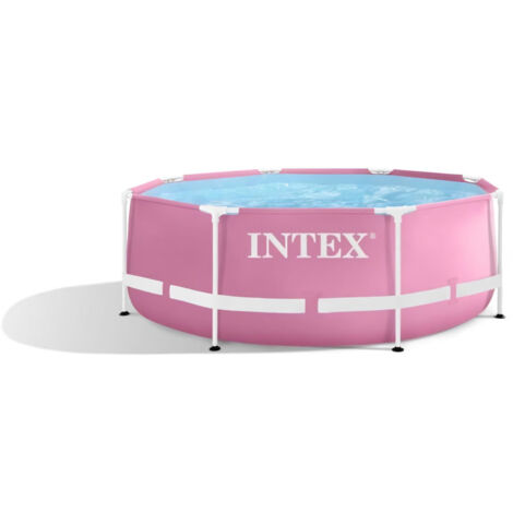 INTEX - Kit piscine metal frame rose ronde - tubulaire - Ø x h : 2,44 x ...